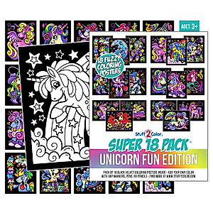 Super Pack of 18 Fuzzy Velvet Coloring Posters (Unicorn Fun Edition) - Great for Family Time, Arts and Crafts, Travel, Quiet Time, Sharing, Parties [All Ages: Kids, Girls, Adults, Toddlers, Teens]