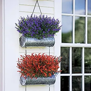 ArtBloom 8 Bundles Outdoor Artificial Lavender Fake Flowers UV Resistant Shrubs, Faux Plastic Greenery for Indoor Outside Hanging Plants Garden Porch Window Box Home Wedding Farmhouse Decor (Purple)
