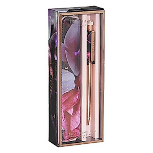 Ted Baker ATED422 Splendor Ballpoint Slim Pen and Stylus In Floral Zip Storage Case, Gold