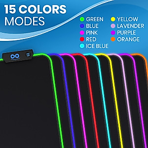 Everlasting Comfort Large Gaming Mouse Pad - Extra Long Desk Pad with Mousepad Wrist Rest- 15 Color Modes with 2 Brightness Levels - RGB Mouse Pad for Gamers - XL, Big, Extended LED Light Mat