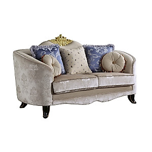 ACME Sheridan Loveseat w/5 Pillows - - Cream Fabric
