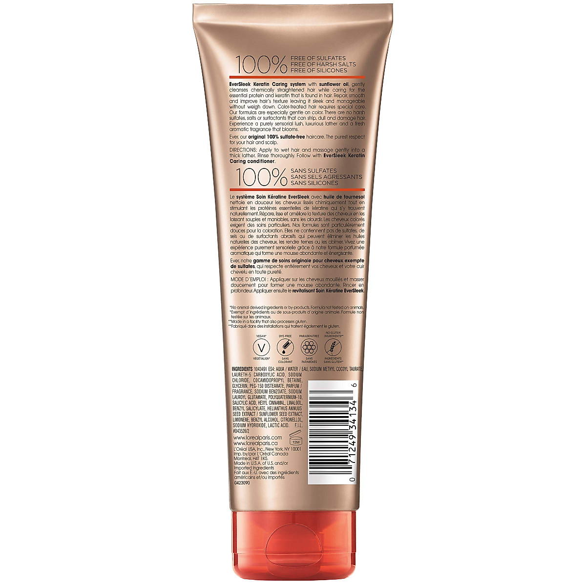 L'Oreal Paris EverSleek Sulfate Free Keratin Caring Shampoo, with Sunflower Oil, 8.5 Fl; Oz