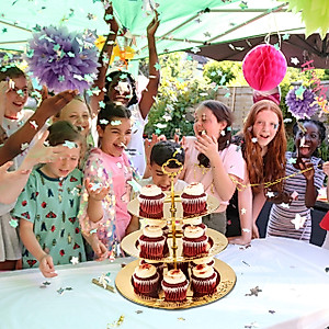 AKSHITHAA Large Food Grade Stainless Steel Three Tier Gold Cupcake Stand-Gold Dessert Stand-Gold Serving Tray-Three Tiered Gold Cake Stand for Weddings with Extra Gold Cake Server, Dishwasher Safe