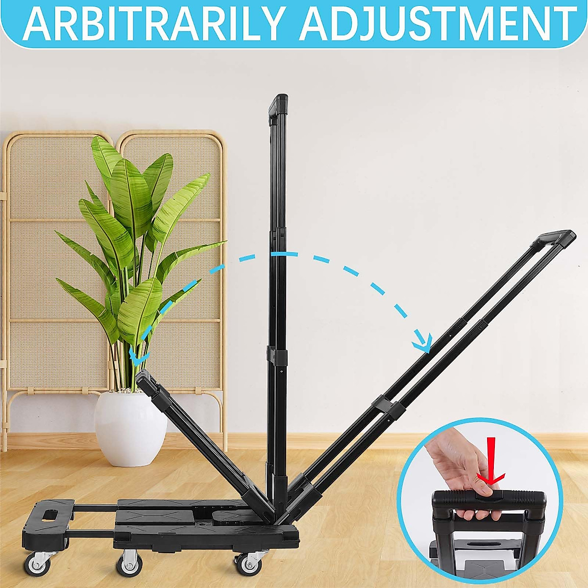 Portable Folding Hand Truck - Fully Folded Compact Push Cart, 800lbs Capacity Heavy Duty Dolly Practical Handling Tools for Household Industrial, Noise Reduction Office Moving Truck