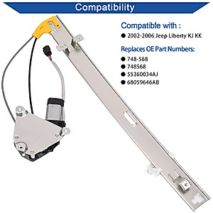Obaee 748-568 Rear Right Passenger Side Power Window Lift Regulator and Motor Assembly Compatible with Jeep Liberty KJ KK 2002-2006, Replace OE 68059646AB
