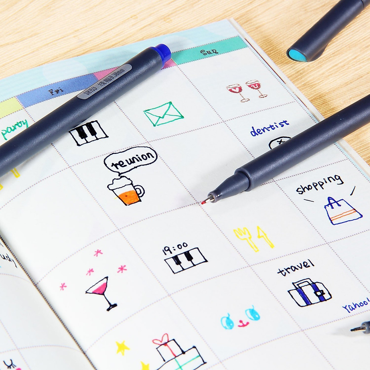 24 Fineliner Color Pens, Taotree Fine Line Colored Sketch Writing Drawing Pens for Journaling Planner Note Taking Adult Coloring Books, Porous Fine Point Markers, School Office Teacher Art Supplies