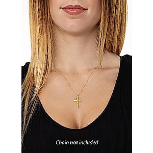 Lucchetta - Foot Prints in the Sand Yellow Gold Jesus Cross Pendant/Authentic Christian Jewelry from Italy/for Necklaces (up to 4mm)