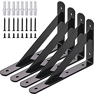 Heavy Duty Shelf Brackets, 8 in X 5 in Wall Mount L Steel Bracket for Floating Shelf, Black, 4Pack