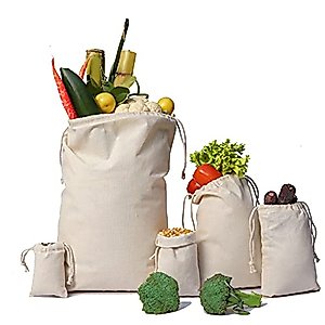BigLotBags Cotton Muslin Bags, 100% Organic Cotton with Double Drawstring. Premium Quality Reusable Eco-Friendly Natural Muslin Bags. (100, 4 x 6 Inches)