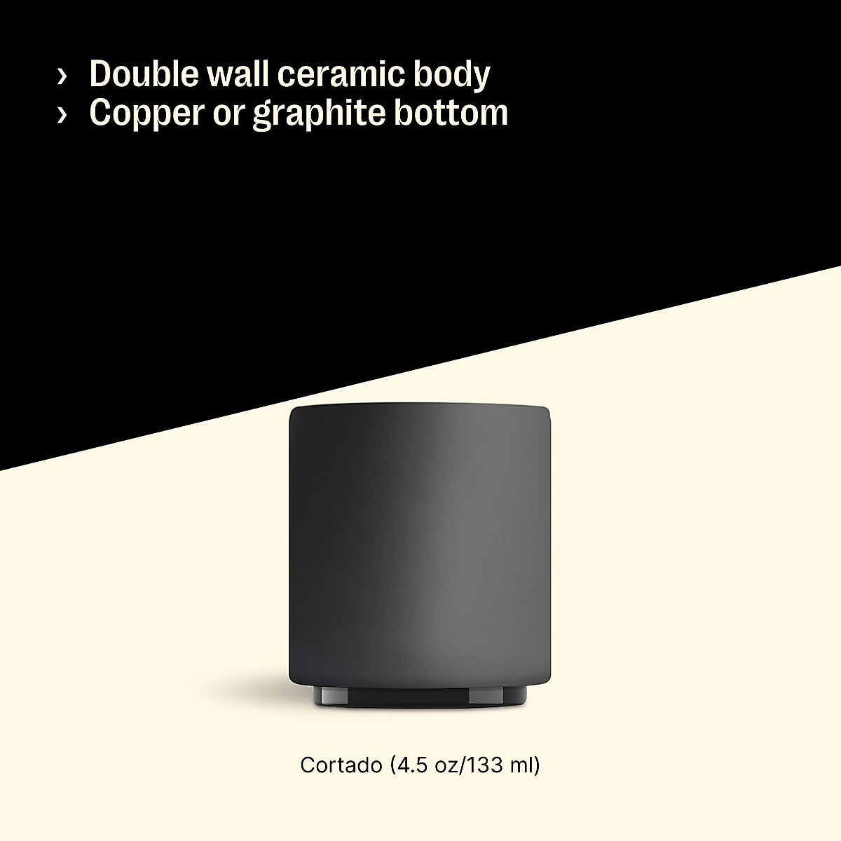 Fellow Monty Milk Art Cups - Double Wall Ceramic Cortado Mug, Matte Black with Graphite Base, 4.5 oz Cup