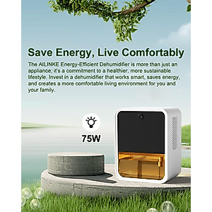 Dehumidifier, AILINKE Dehumidifiers for Bedroom 70oz, 500 sq.ft, Small Dehumidifier for Bathroom, Living Room with Auto Shut Off, Timer, Quiet Dehumidifier for Room, 7 Colors LED Light, White