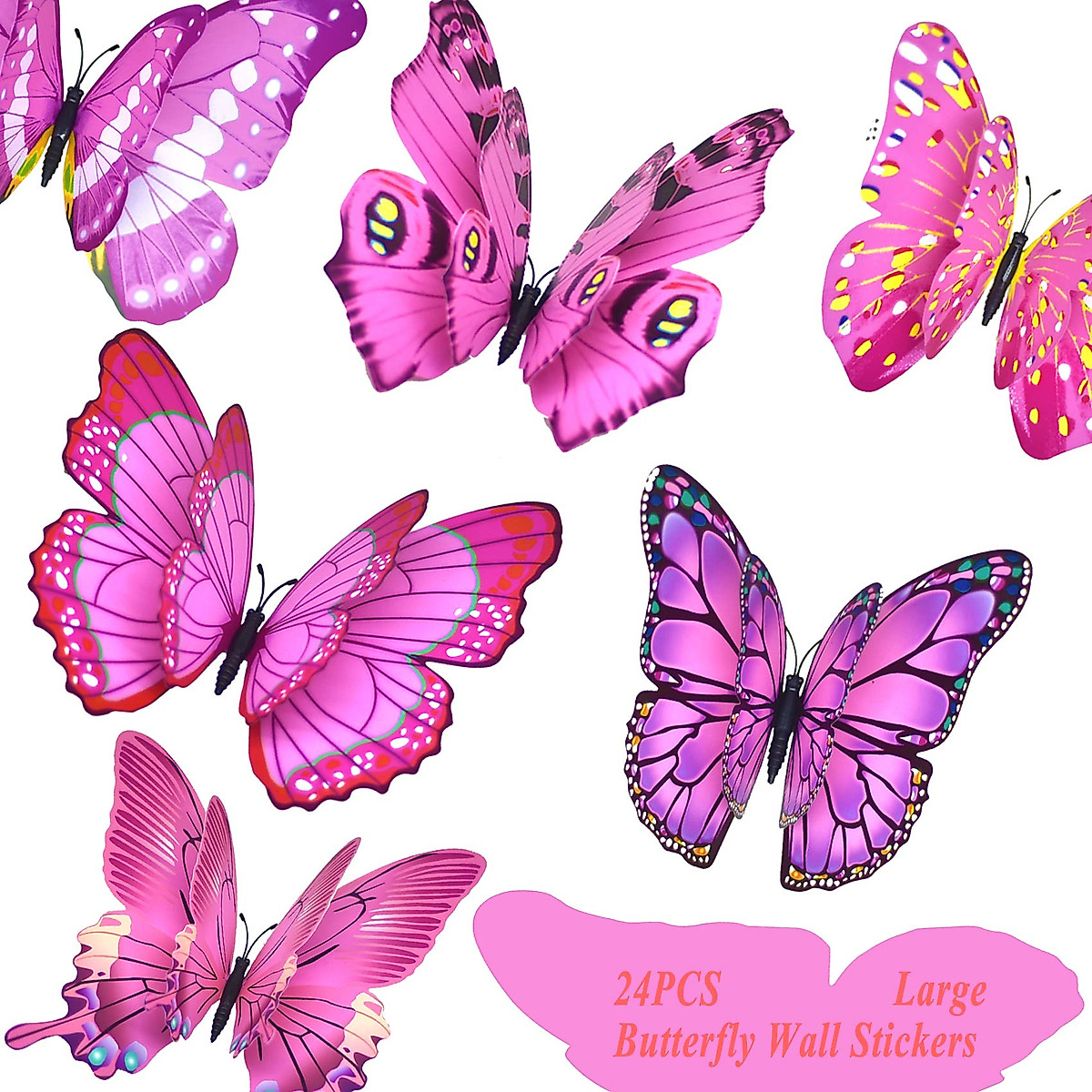 FENELY Giant Butterfly Wall Stickers Christmas Decor,3D Large Pink Butterflies Wall Magnetism Decals Removable DIY Home Art Decorations for Birthday Party Wedding Kids Room Bedroom