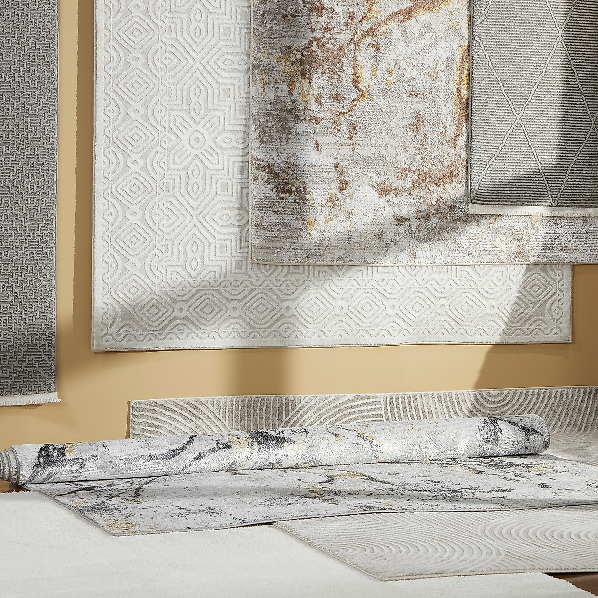 TOWN & COUNTRY LUXE Opaline Bold Marble Area Rug with Glam Metallic Ribbed Texture Pile, Sage Green, 7'10"x10'2"