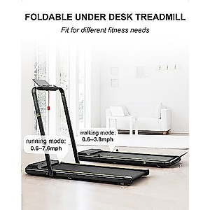 AKSO Foldable Treadmill Walking Pad, 300lb Capacity 2 in 1 Folding Treadmill 7.6mph Under Desk Treadmill with Remote & Smart App, Small Walking Running Jogging for Home Office Portable Treadmill