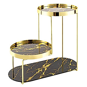 Bathroom Vanity Countertop Organizer - 3 Tier Makeup Counter Organizer Small Tiered Trays with Mirror Glass Trays for Home and Kitchen (Black Gold)