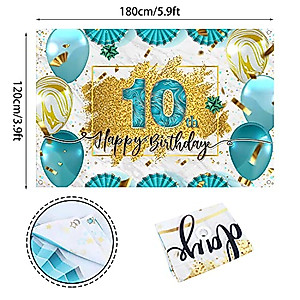 NC Teal Gold Happy 10th Birthday Backdrop Banner Decorations 10 Years Old Bday Background for Girls Boys Photography Party Decor Supplies Glitter