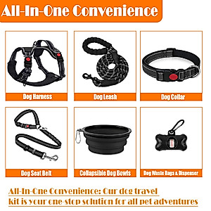 LOBEVE No Pull Dog Harness, Collar & Leash Set | Includes Dog Seat Belt, Collapsible Bowls & Poop Bag Dispenser. Ideal for Training, Walking, Hiking. Fits Small to Large Dogs(Black-M)