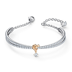 Swarovski Lifelong Heart Bangle Bracelet, Women's White Crystal Heart Design Bracelet with Mixed Rose-Gold Tone and Rhodium Plating