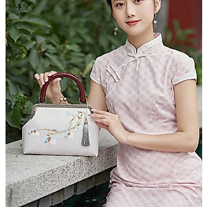 ZLXDP Traditional Embroidery Bag Chinese Tassel Handbag Women's Cheongsam Bag Hanfu Dinner Handbag (Color : D, Size : 26cmx17cmx8cm(LxHxW))