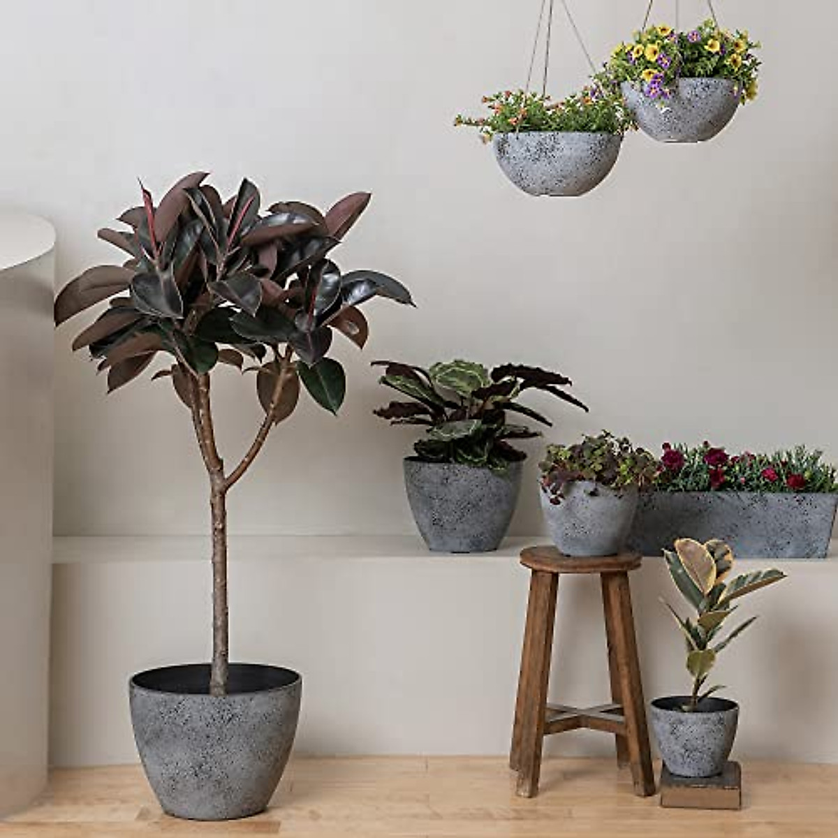 Flower Pots Outdoor Indoor Planter - 11.3 inch Garden Pots Tree Planter for Patio, Deck,Garden,Rock Gray,Set of 2
