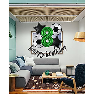 Soccer Balloons 8th Birthday Decoration for Boys, Soccer Birthday Party Supplies Qatar 2022 World Cup Party Decoration Balloons Foil Mylar Green Sports Theme Party Supplies Decor