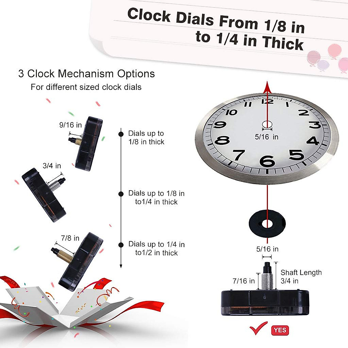 EMOON High Torque 12888 Clock Movement Mechanism with 3 Pairs of Hands, Silent Sweep Quartz Clock Motor Kit for Clock Repair DIY Replacement