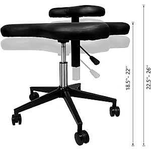H-A Height Adjustable Kneeling Chair Ergonomic Posture Corrective Seat with Faux Leather Knee Cushion for Home/Office (Black)