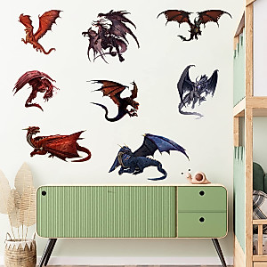 WOYINIS 8 Big 3D Dragon Wall Stickers Ancient Dragons Legend Story Wall Decals Art Peel & Stick Removable Livingroom Kids Room Playroom Library Nursery Classroom Wall Decor