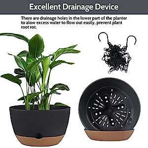EURCRBU 2 Pack Hanging Planters for Outdoor Indoor Plants, 10 Inch Plastic Outdoor Hanging Planter, Hanging Flower Pots for outside with Drainage Holes & Removable Saucer for Garden Home (Dark Grey)