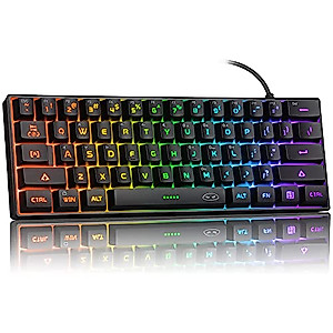 MageGee Mini 60% Gaming Keyboard, RGB Backlit 61 Key Ultra-Compact Keyboard, TS91 Ergonomic Waterproof Mechanical Feeling Office Computer Keyboard for PC, MAC, PS4, Xbox ONE Gamer(Black)