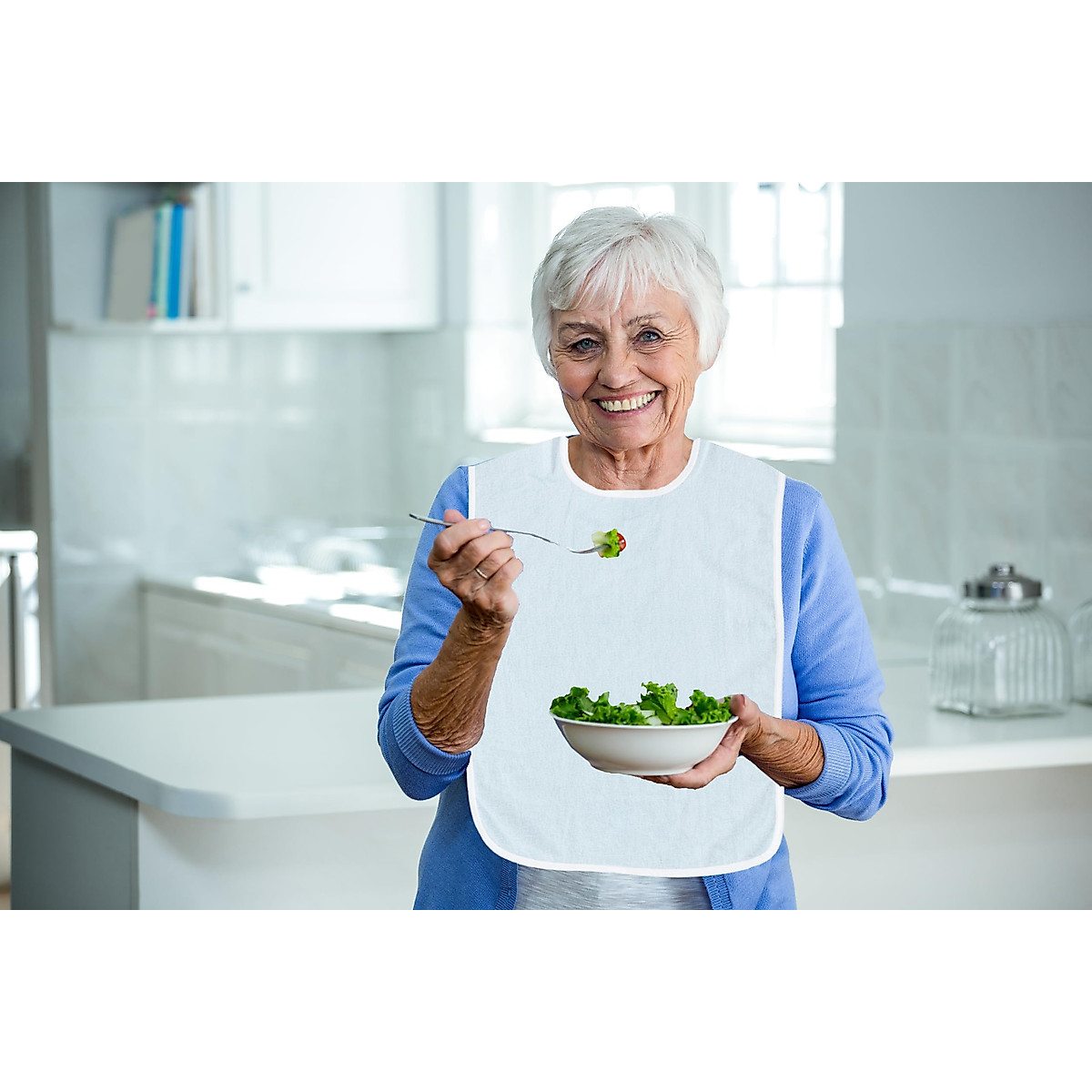 Personal Touch Deluxe Terry Adult Bibs with Closure, 100% Cotton, 3-Pack Size 18X30 (White)