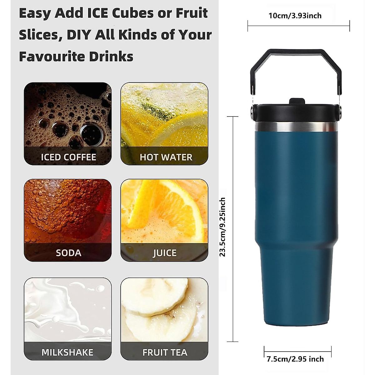 30oz Tumbler With Straw Lid Vacuum Sealed Insulated Cup Reusable Stainless Steel Water Bottle Trave for Water, Iced Tea or Coffee (Deep Blue)