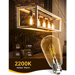 UNILAMP Dimmable LED Edison Bulb, ST64 E26 Base Lighting Vintage LED Bulbs, 6W Vintage LED Light Bulb(60W Equivalent), 600lm, 2200K Amber Warm, High Brightness Amber Glass (2 Packs)