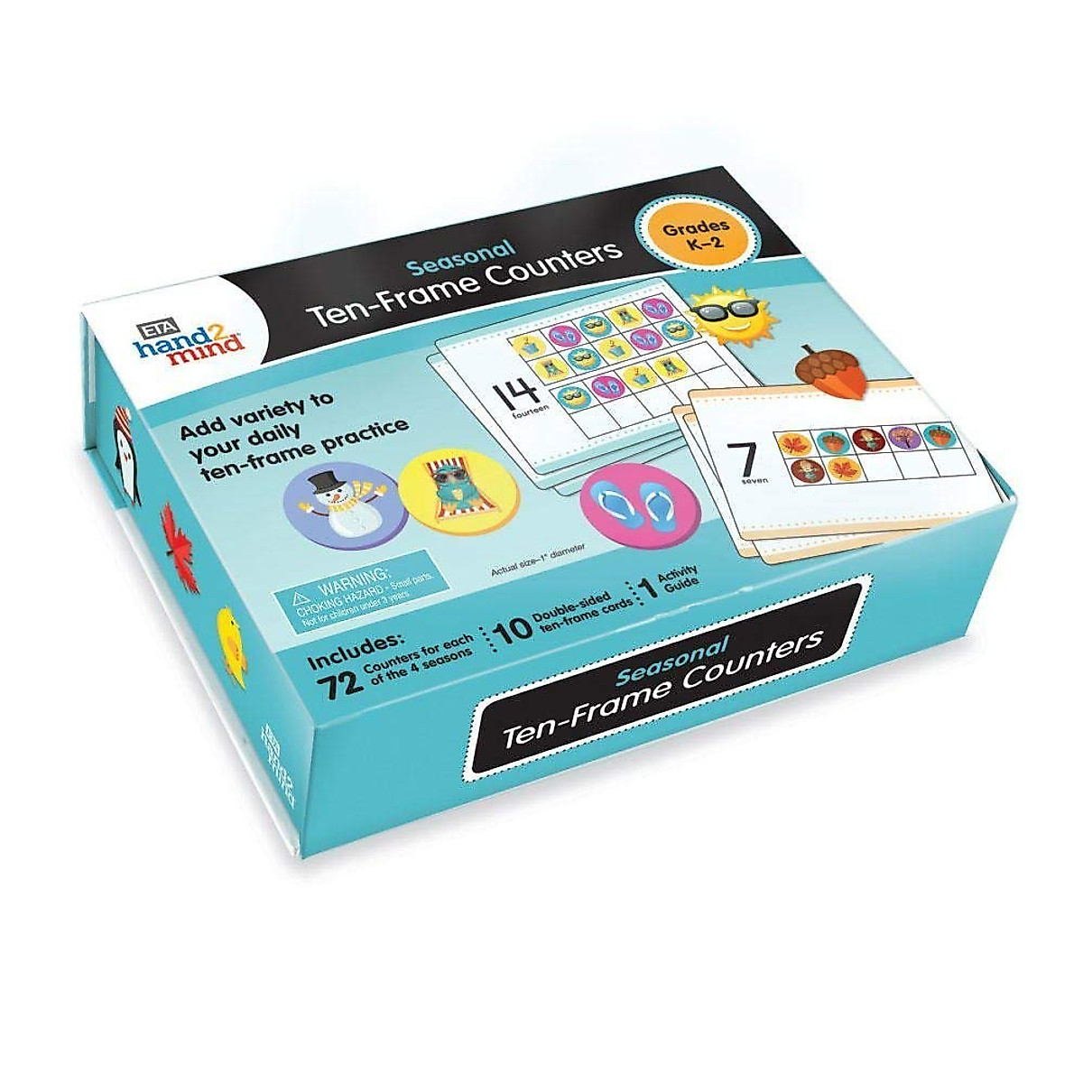 hand2mind Seasonal Ten Frames Math Counters for Kids, Math Counters Chips for Counting and Sorting, Kindergarten Learning Games, Counting Toys, Math Game (288 Math Counters and 10 Ten Frame Cards)