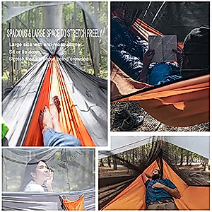 Hammocks with Net, Mosquito Net Hammock for Camping Portable Nylon Hammocks Parachute Lightweight with Tree Straps, Garden Swing Hammock for Outdoor Hiking Travel (Cyan/Dark Green)