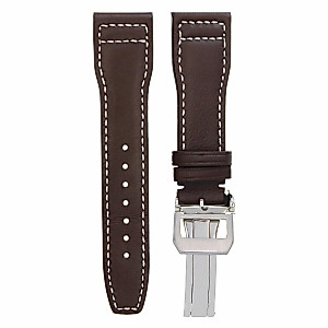 Ewatchparts 23MM LEATHER WATCH STRAP BAND COMPATIBLE WITH IWC PILOT PORTUGUESE TOP GUN SHINY CLASP BROWN