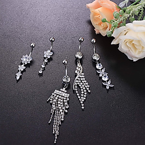 ORAZIO Silver Tone Dangle Belly Button Rings Stainless Steel Belly Ring Navel Piercings