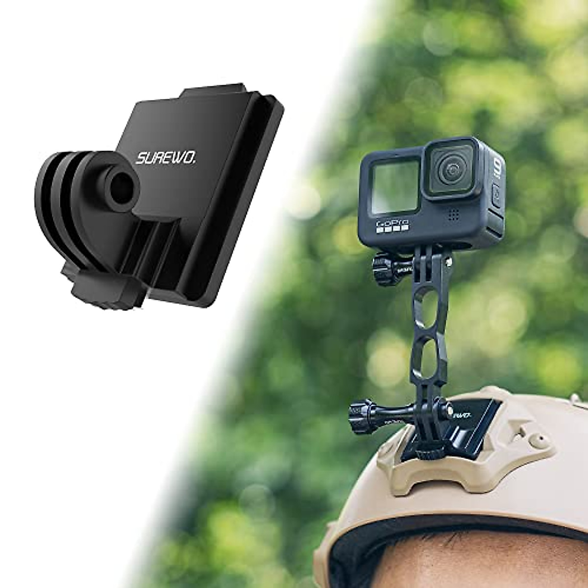SUREWO Aluminum NVG Mount Compatible with GoPro Hero 11/10/9/8/7/6/5 Black, Tactical Helmet NVG Mount Compatible with DJI Osmo Action 3/2,Insta360 ONE R/AKASO/Crosstour and Most Action Cameras