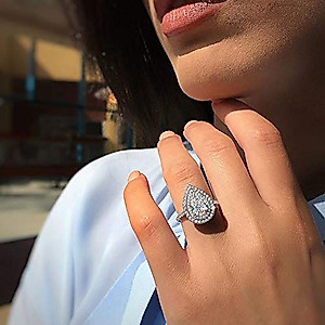 925 Sterling Silver Women's Fashion OL Waterdrop Diamond Ring Classic 18K White Gold Plated Diamond Ring Fashion Elegant Waterdrop Pear Shape Ring Engagement Wedding Ring Size 6-10 585 (9)
