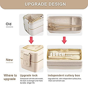 NatraProw Bento Box Adult Lunch Box with Bag, 2 layer Leakproof Lunch Box with Containers Included, BPA Free, Wheat Straw, BPA Free, Microwave Safe, Khaki