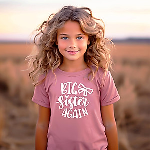 Olive Loves Apple Bow Big Sister Again Sibling Announcement Shirts for Baby and Toddler Girls Sibling Outfits Mauve Shirt