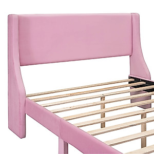 Anwickhomk Queen Size Fabric Upholstered Platform Bed Frame, Modern Upholstered Platform Bed with Headboard, with Big Storage Drawer,Heavy Duty Bed Frame with Wood Slat Support, Pink