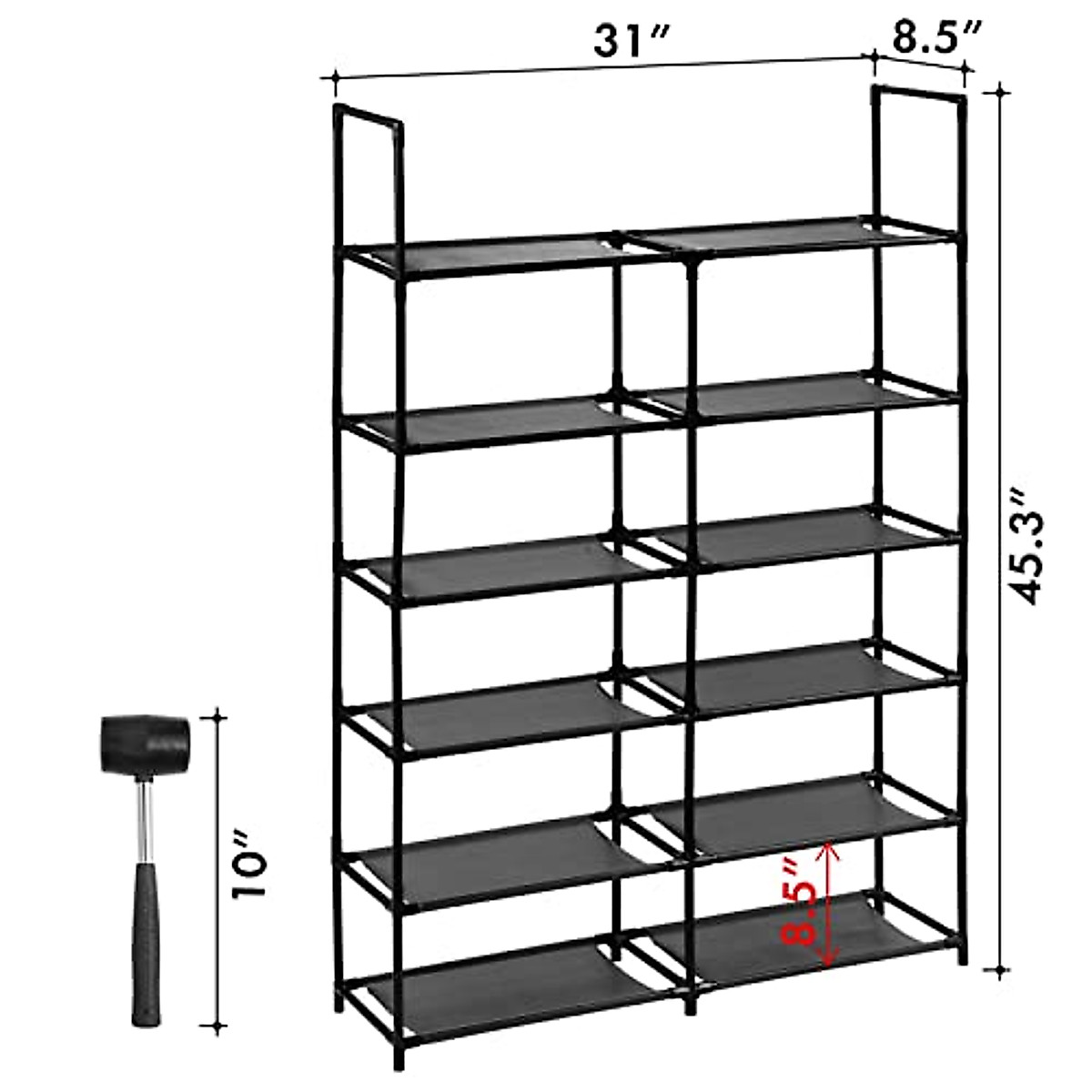 starogegc 6 Tiers Plastic Shoe Rack for Closet, Shoe Storage Organizer for 24-28 Pairs of Shoes, Shoe Shelf for Entryway Bedroom, 45.3x8.5x31 Inches (Black)