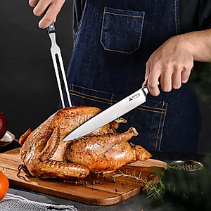 Arrtcy Turkey Carving Set,Full Tang Ergonomic Handle Carving Knife and Fork,German Stainless Steel Kitchen Tools for Turkey, Ham, BBQ,Includes Carving Fork & Knife with Gift Box