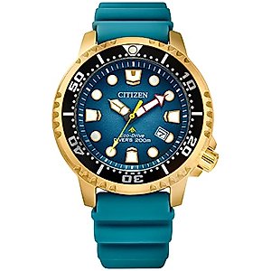 Citizen Promaster Dive Eco-Drive Watch, 3-Hand Date, ISO Certified, Luminous Hands and Markers, Rotating Bezel, Teal/Gold Tone