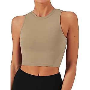 Natural Feelings Nudi Sports Bras for Women Removable Padded Yoga Tank Tops Sleeveless Fitness Workout Crop Tops Khaki