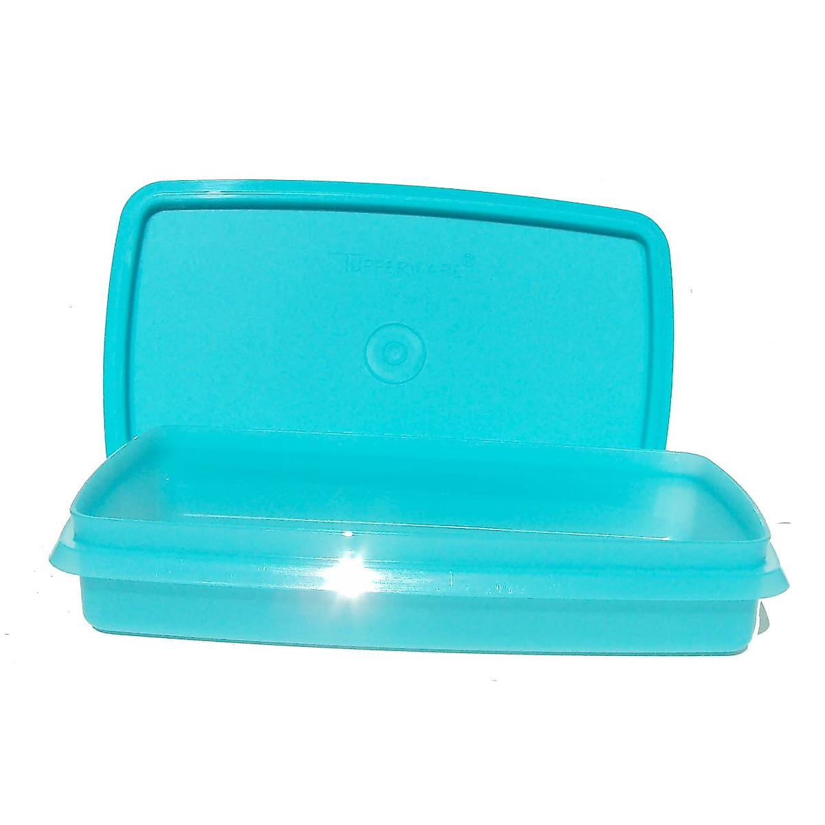Tupperware Deli Meat or Cheese Keeper Slim Line 9 x 5 Inch Container in Aqua Blue