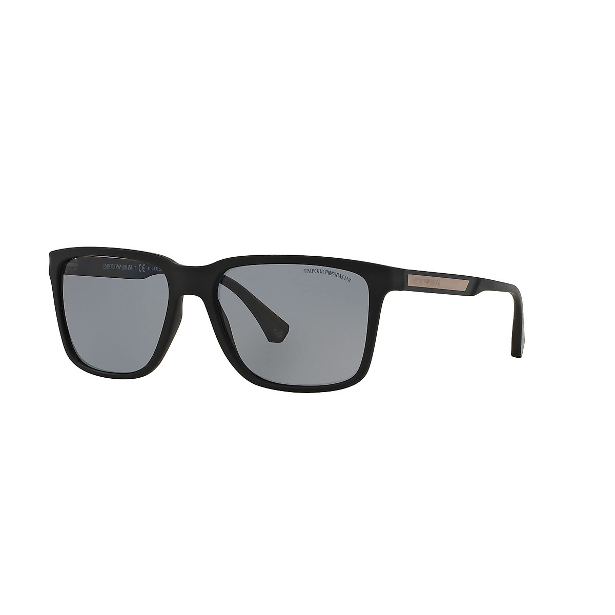 Emporio Armani Men's EA4047 Square Sunglasses, Rubber Black/Grey Polarized, 56 mm