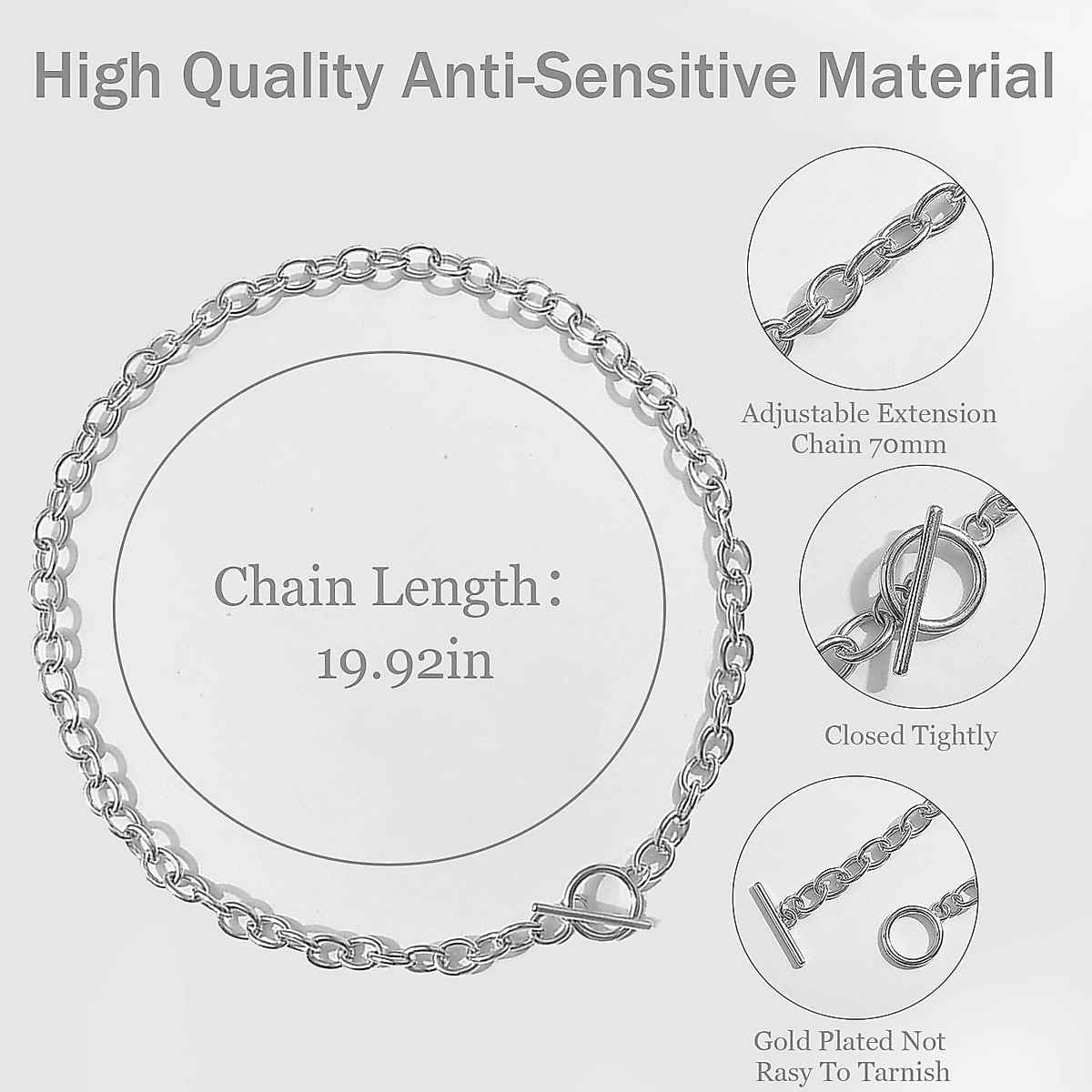 Chunky Silver Necklace Cuban Link Chain Choker Necklaces for Women Trendy Chunky Toggle Necklaces Statement Necklace Jewelry Gifts for Women（Silver）