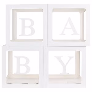 Keencopper Baby Boxes with 12 Letters for Baby Shower, Baby Shower Decorations for Boy Or Girl, 4 Pcs Transparent Balloon Boxes Clear Blocks for 1st Birthday, Gender Reveal Party Supplies Background
